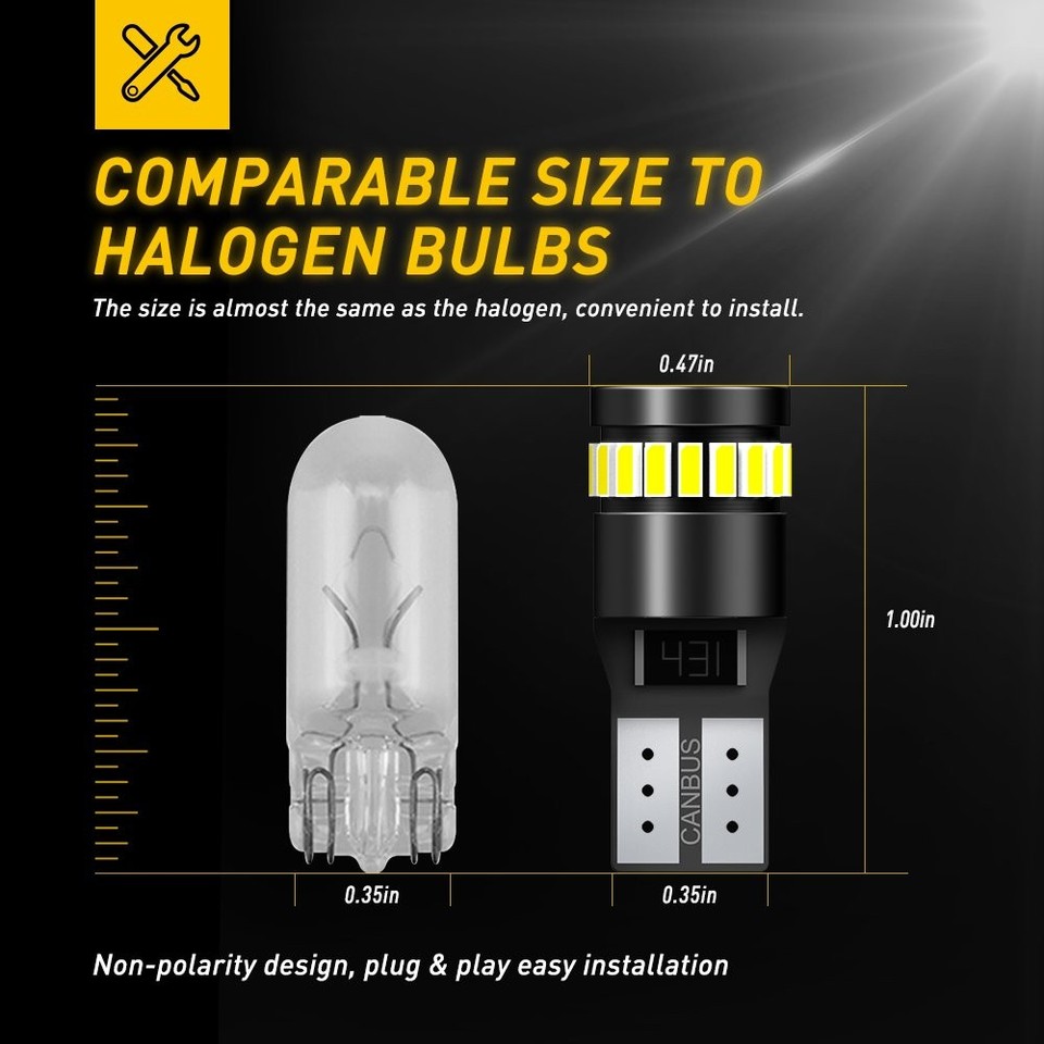 4x T10 LED COB 6000K White W5W 168 Car Interior Lights Dome Reading Map ...