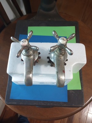 Vtg Chrome Bath Kitchen Sink Basin Cross Handle Taps Hot & Cold ...