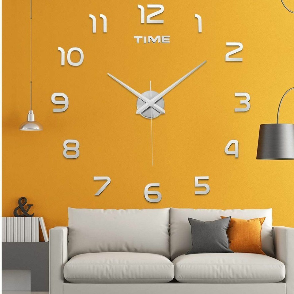 3D DIY Large Frameless Wall Clock Mirror Number Sticker Modern Home ...