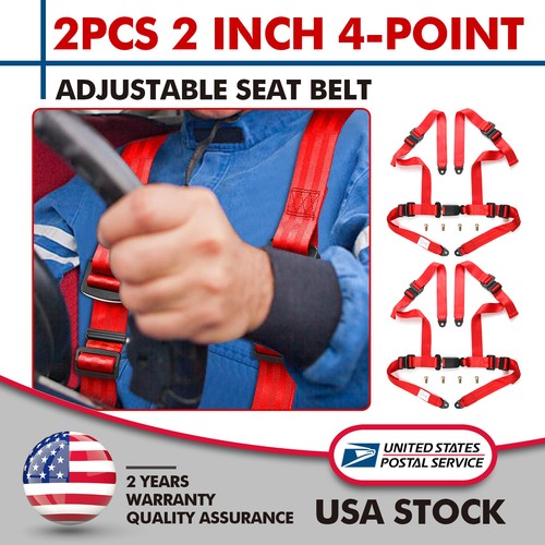 2pcs Universal Red 4 Point Buckle Quick Release Racing Seat Belt ...