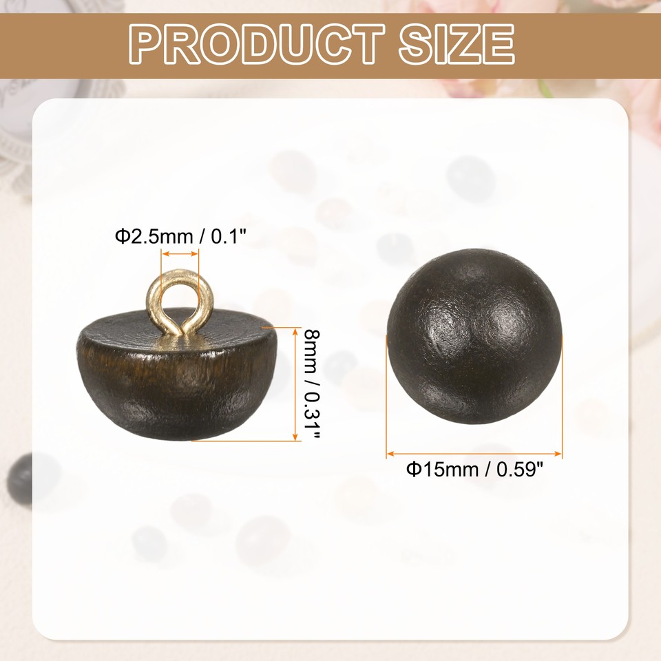 30pcs Wood Buttons 0.6" Mushroom Domed Sewing Button with Shank, Dark ...