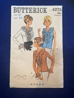 Vintage Butterick Sewing Pattern 4273 Ruffled Shirts Size 12 | eBay