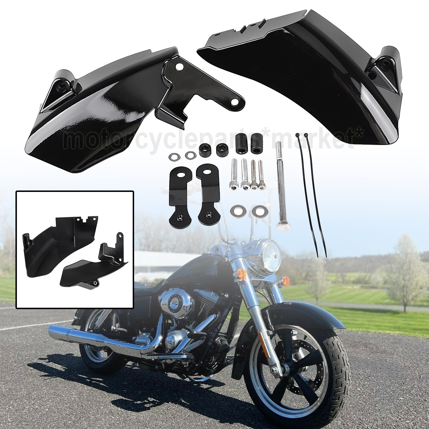 Gloss Black Mid Frame Air Deflector Cover Kit For Harley Dyna 06-up ...
