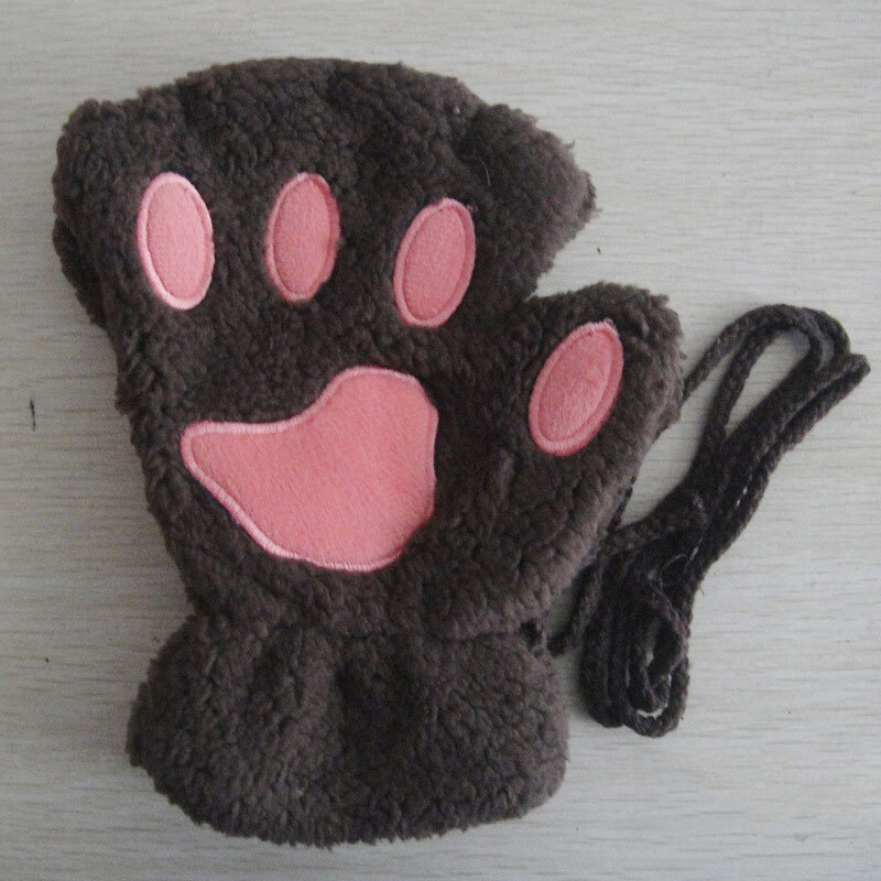 Winter Faux Fur Fingerless Gloves Women Wrist Hand Soft Paw Claw Warm ...