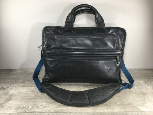 TUMI Alpha Laptop Bag Slim Black Nappa Leather Briefcase Case Shoulder ...