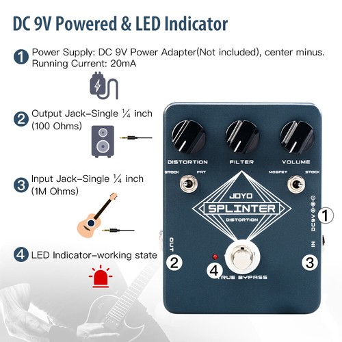 JOYO SPLINTER Distortion Guitar Effect Pedal 2 Modes with Clipping ...