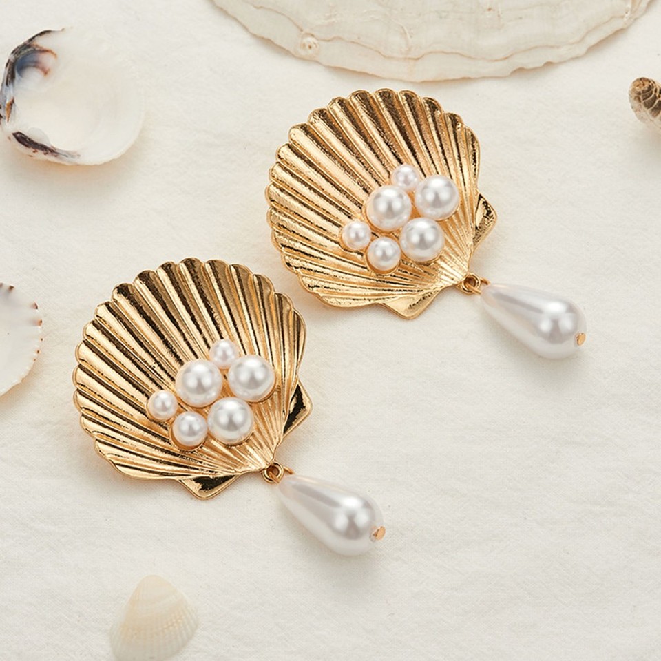 1 Pair Creative Drip Earrings Fashion Pearl Shell Dangler Conch ...