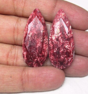 Natural Thulite Gemstone Pair Pear Cab 39.90 Cts Loose Cabochon J 2643 ...
