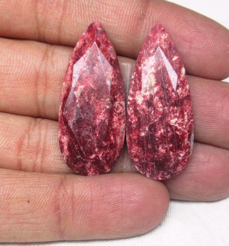Natural Thulite Gemstone Pair Pear Cab 39.90 Cts Loose Cabochon J 2643 ...