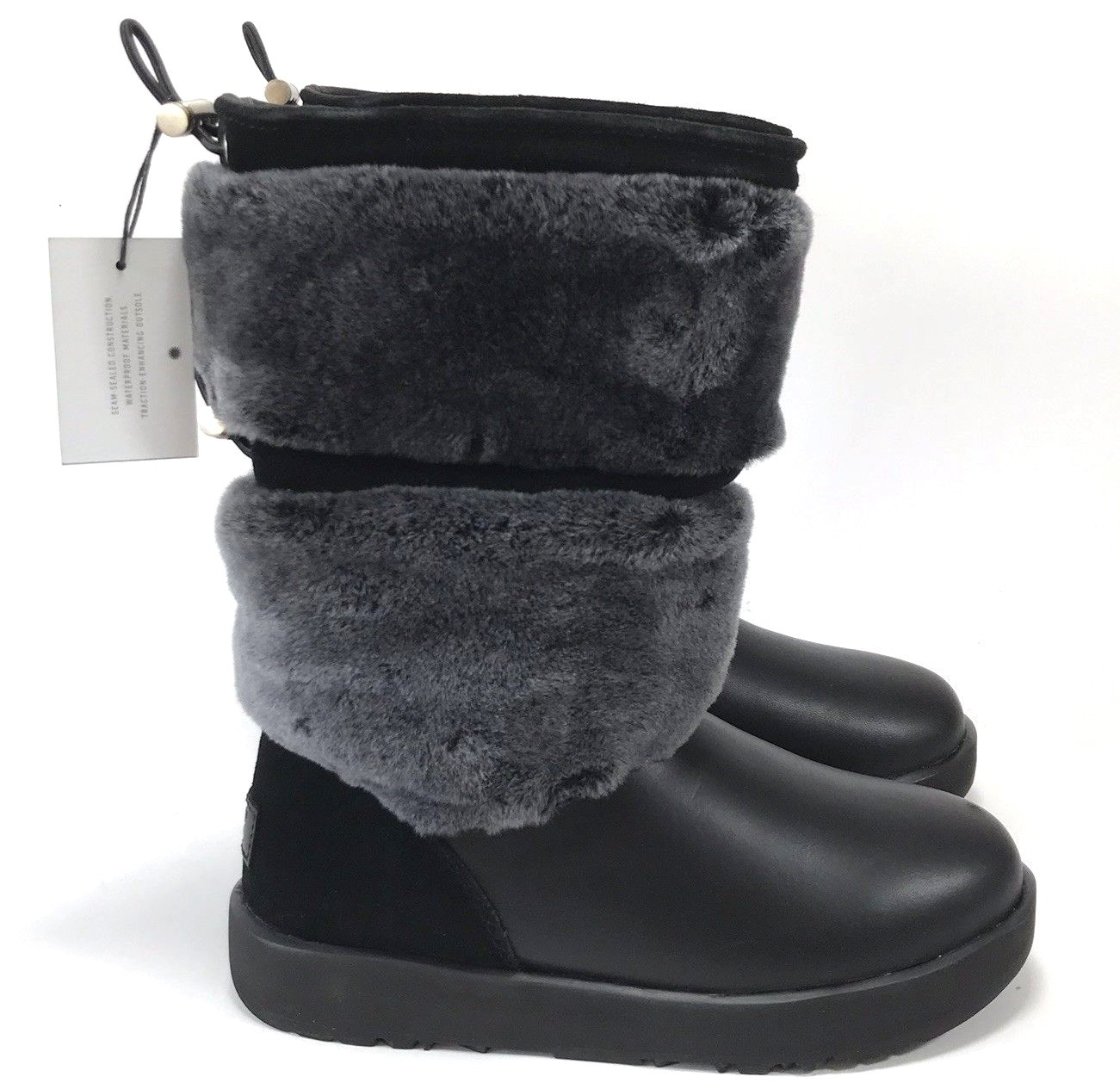 Ugg Reykir Waterproof Black Suede & Sheepskin Women's Winter Boots Size ...
