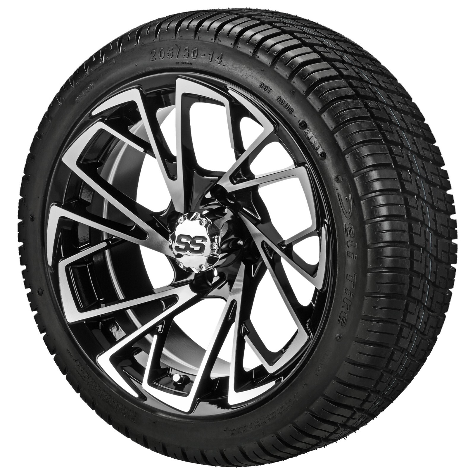 (4) Golf Cart 205/30-14 Deli Low Pro Tires on 14x7 Black/Machined ...