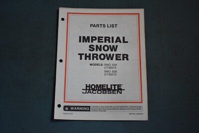 Jacobsen Homelite Imperial Snow Thrower Blower SNO524 826 UT35014 15 ...