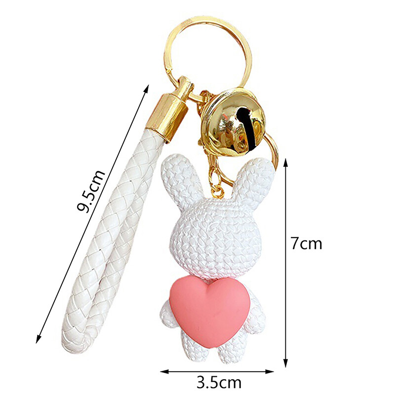 Peach Heart Woven Love Rabbit Key Chain Couple School Bag Car Key Chain ...