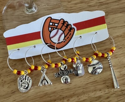 Baseball Wine Charms, Red Yellow Baseball Wine Charms, Baseball Fan🍷⚾️ ...