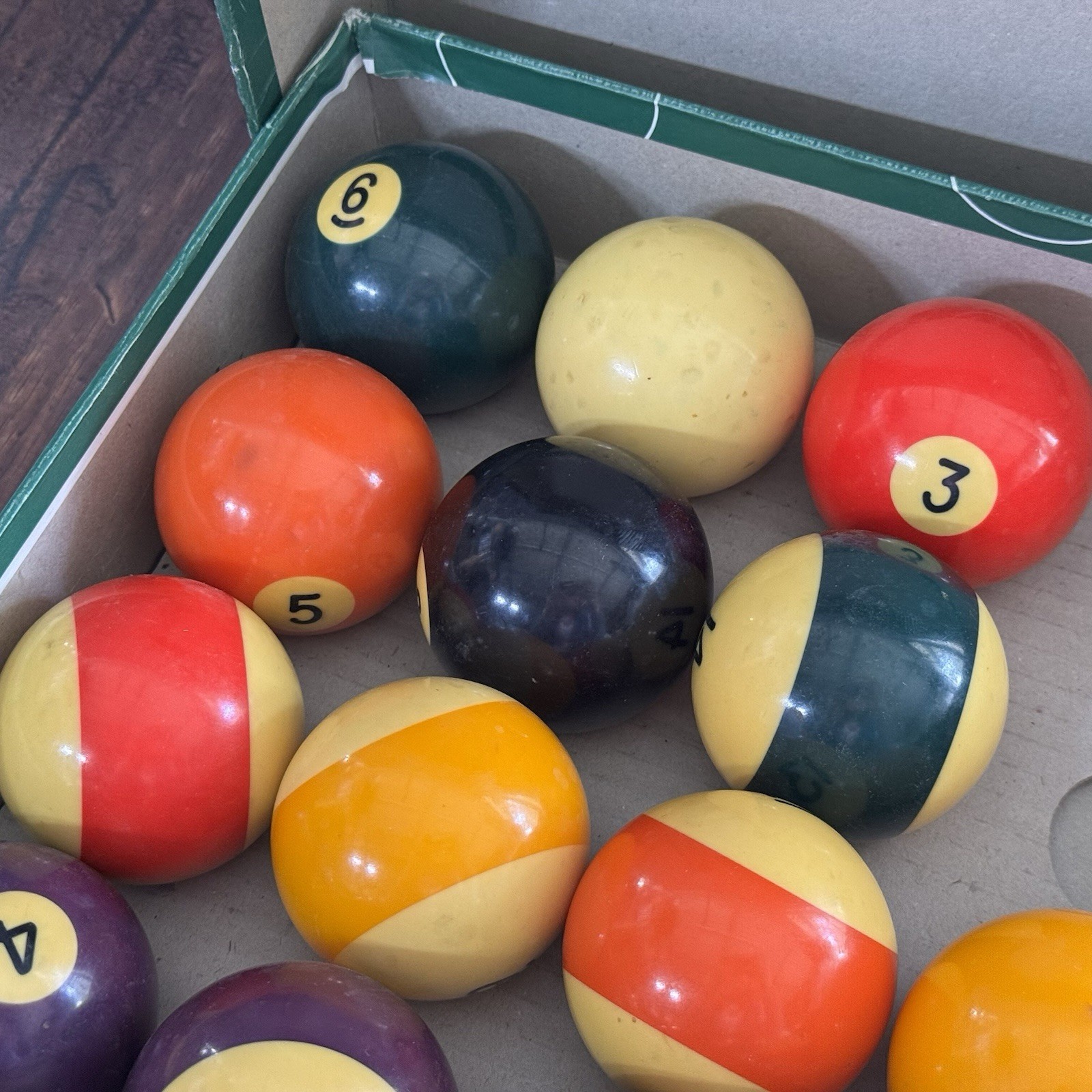 Vintage Aramith MCM Green Box Pool Balls Made In Belgium Billiard Set 2 ...