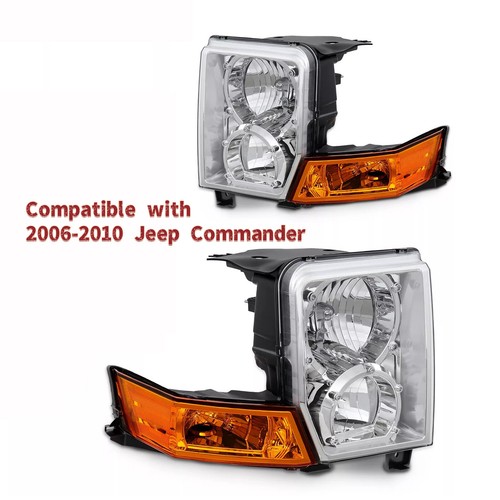 Fit Jeep Commander 2006-2010 Halogen Headlights Amber Reflector Chrome ...