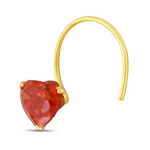 14K Yellow Gold Nose Pin Wire Taar Stud Red Diamond Piercing Nose Ring ...