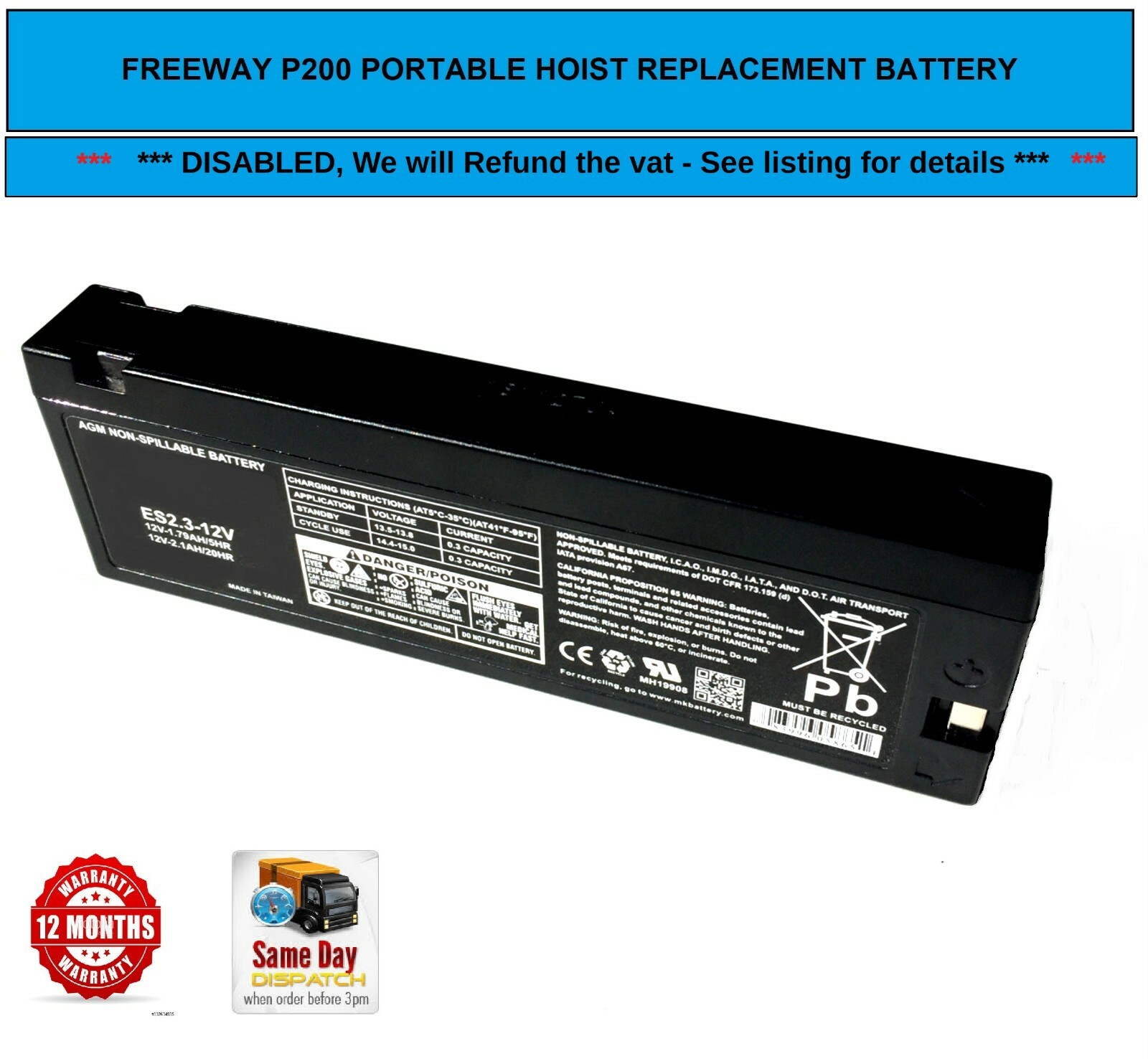 Freeway P200 Portable Hoist - REPLACEMENT BATTERY | eBay UK