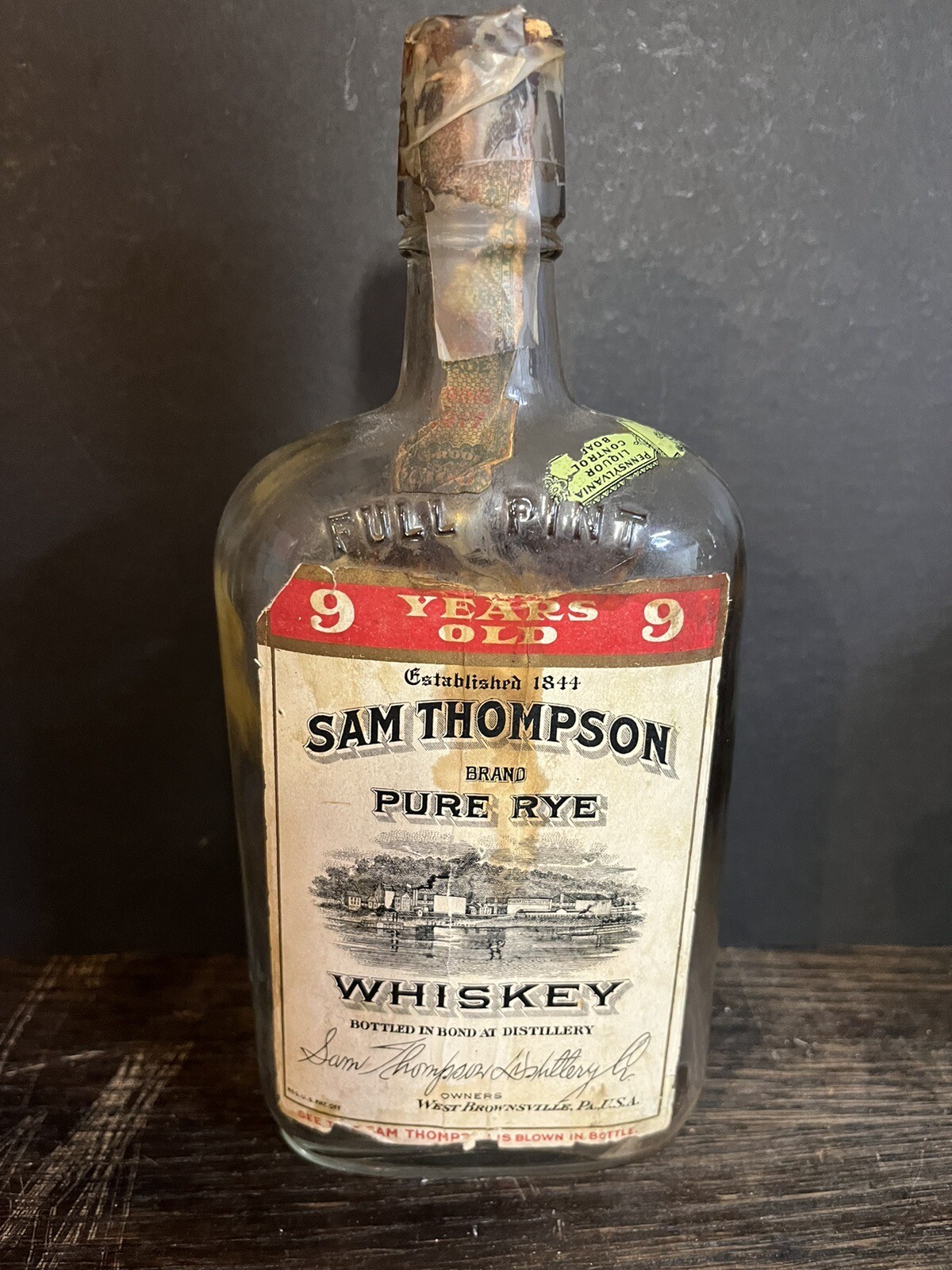Sam Thompson Brand Pure Rye Prohibition Medicinal Whiskey Bottle ...