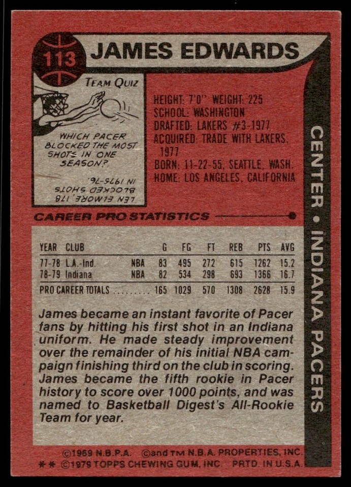1979-80 Topps James Edwards Indiana Pacers #113 | eBay