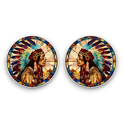 2x Small Native American Stained Glass Window Design Opaque Vinyl ...