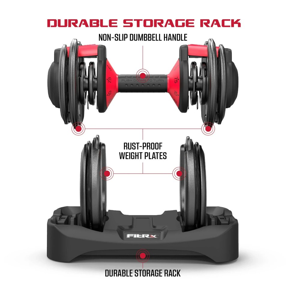 FitRx SmartBell, 25lbs. Quick-Select 9 in 1 Adjustable Dumbbell for ...