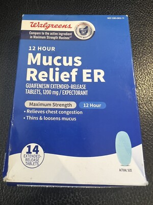 Walgreens Mucus Relief ER 1200mg 12 Hour 14 Tablets Exp 1/25 | eBay