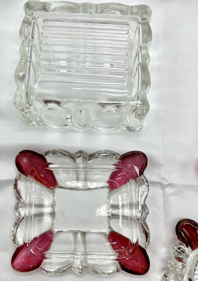 Westmoreland Ruby Red Flashed Glass Cigarette Box Matching Ashtrays ...