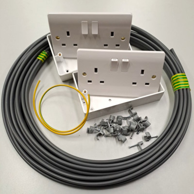 Socket Wiring Kit 13A 2gang DIY Friendly For Shed Garage Outhouse Twin ...