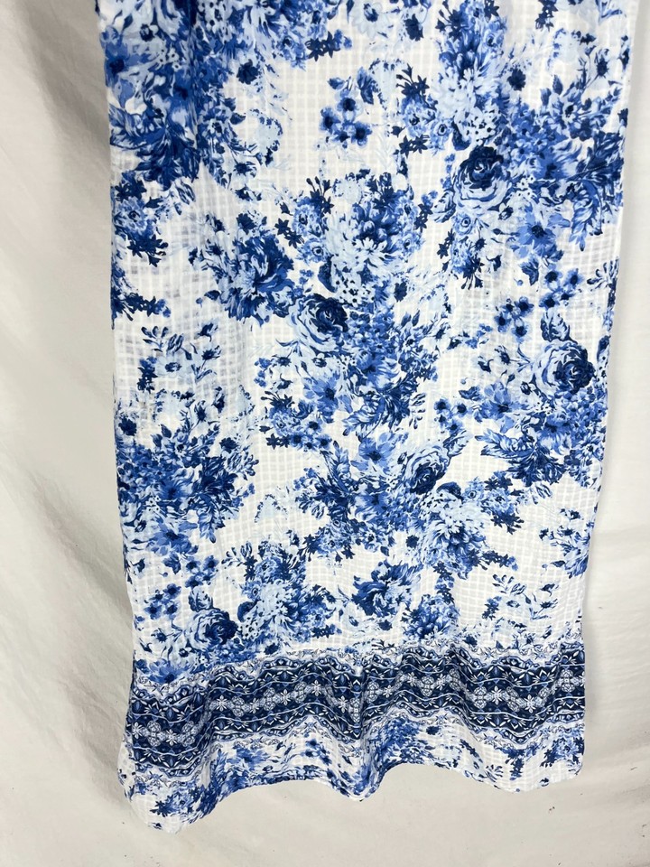 J Jill Medium 100% Cotton Sleeveless Maxi Dress White Blue Floral Lined ...