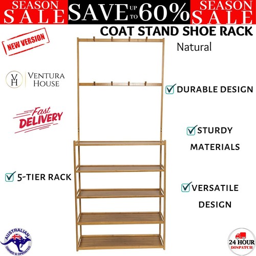 5 Tier Hat Shoe Rack Coat Stand Clothes Hanger Hook Shelf Storage ...