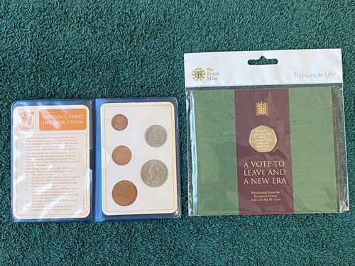 2 NEW HISTORIC UK COIN SETS: 1) 1ST DECIMAL COINS & 2) UK LEAVES ...
