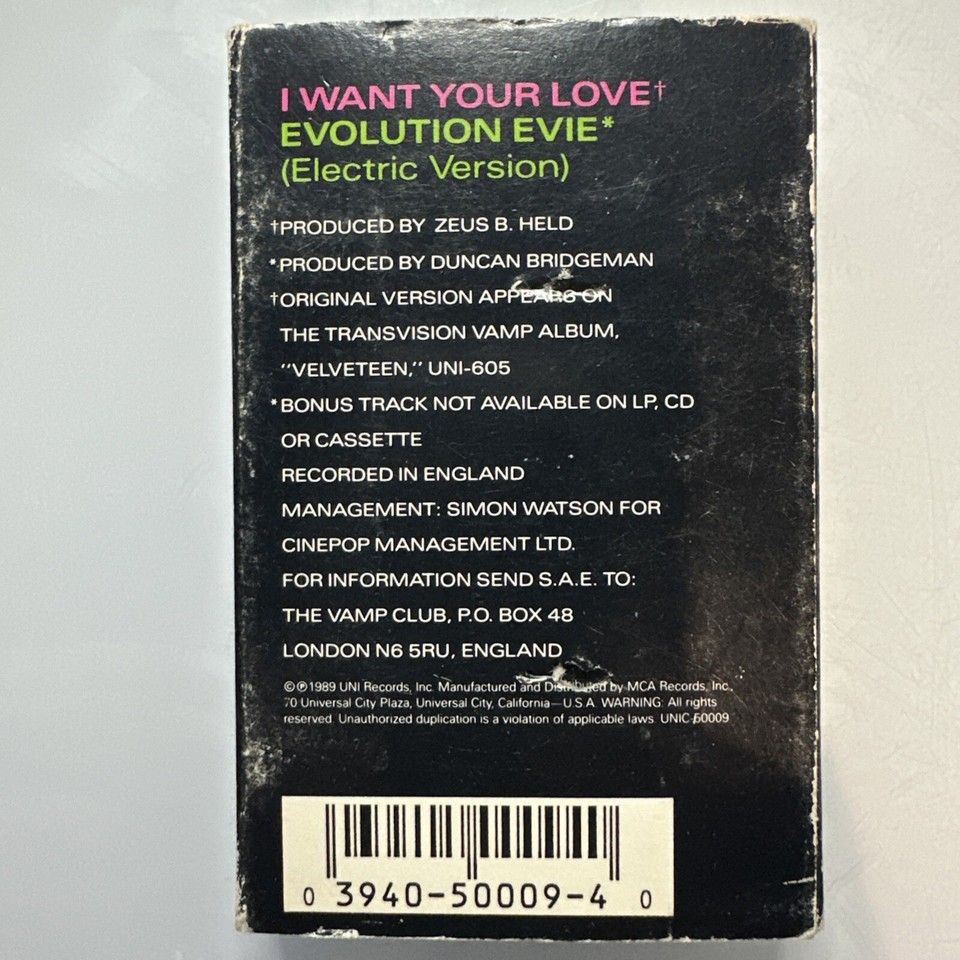 Transvision Vamp I Want Your Love Single (Cassette) | eBay