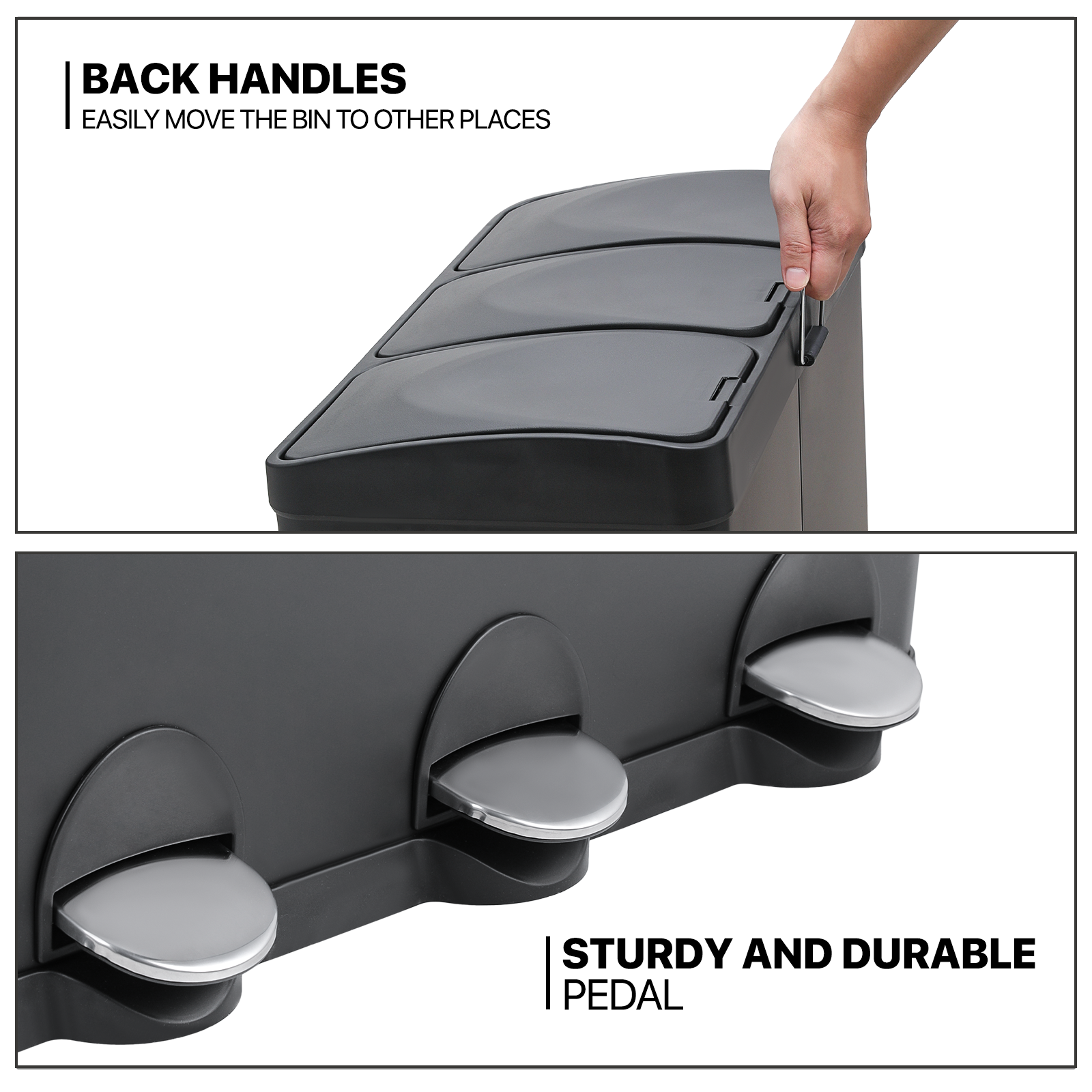 3 Compartment Step On Trash Can Kitchen Garbage Recycling Bin 40L Steel ...