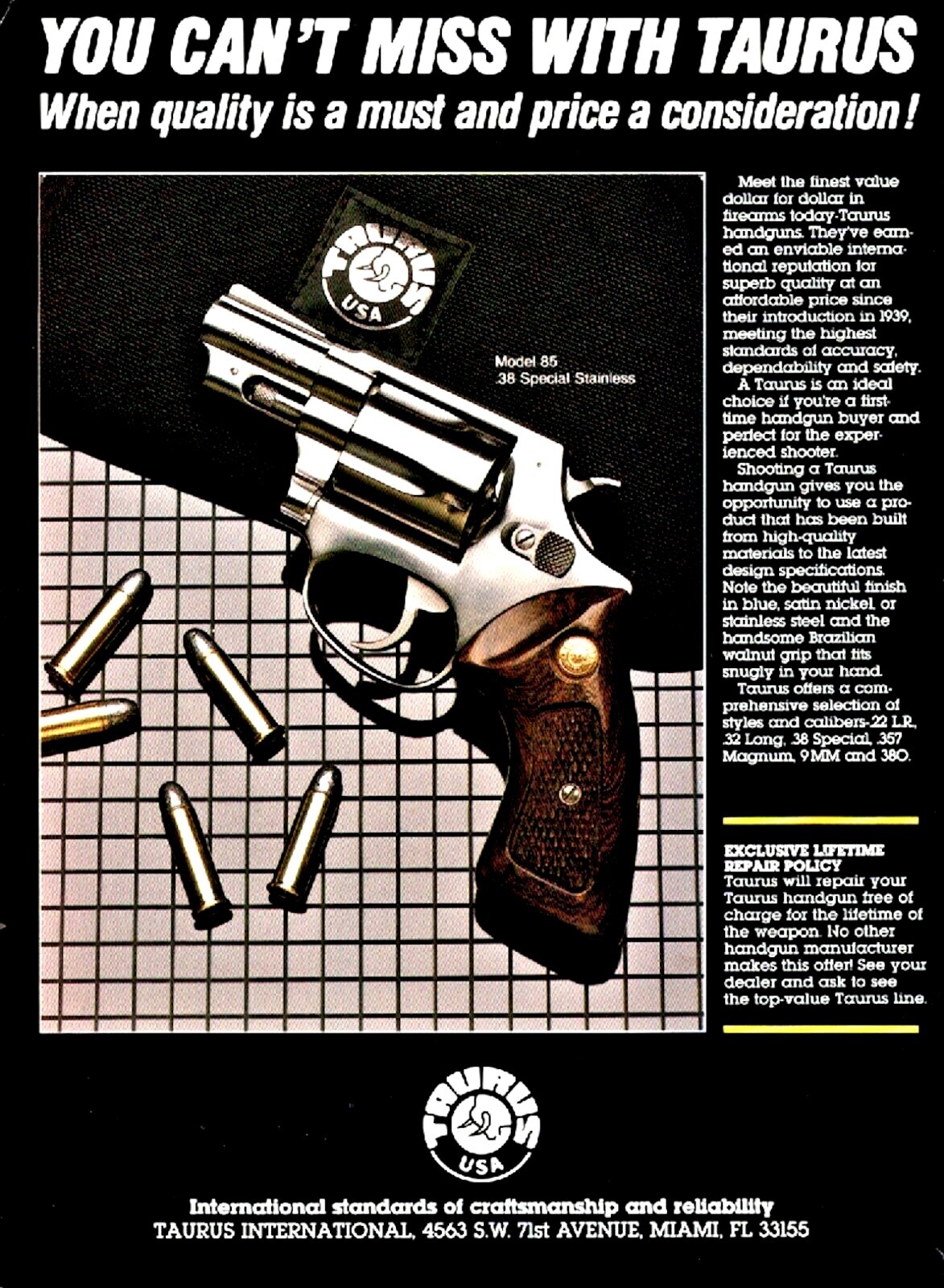 1988 TAURUS Model 88 ,38 Special Stainless Revolver PRINT AD Gun ...