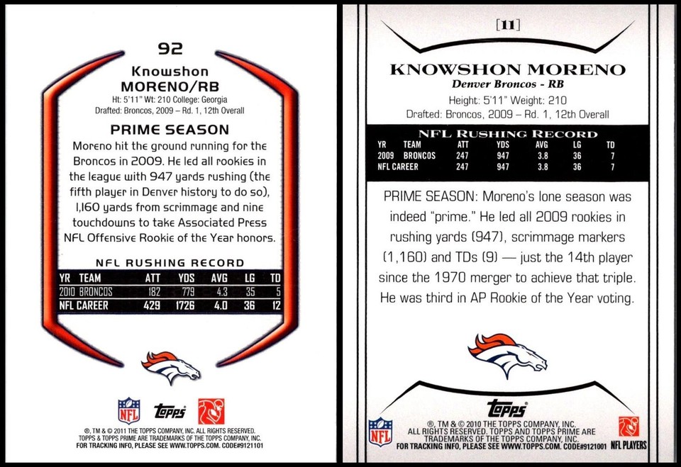 Topps Prime Knowshon Moreno (2) Card Lot - THE ULTIMATE COLLECTOR'S ...