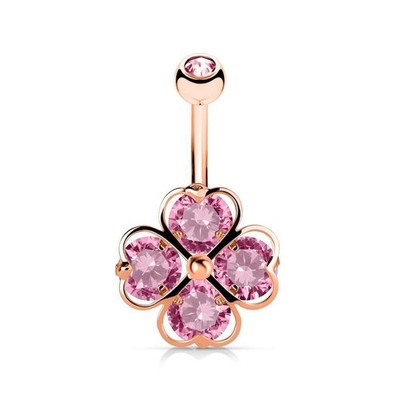 Belly Button Piercing 1.6Mm Pink Rose Gold Clover Belly Piercing Banana ...