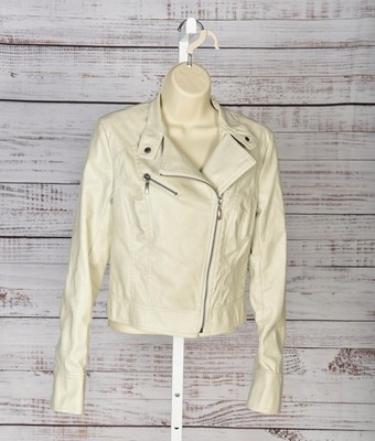 BCX Ivory Faux Leather Fitted Moto Jacket, Size 8 {EX+} | eBay