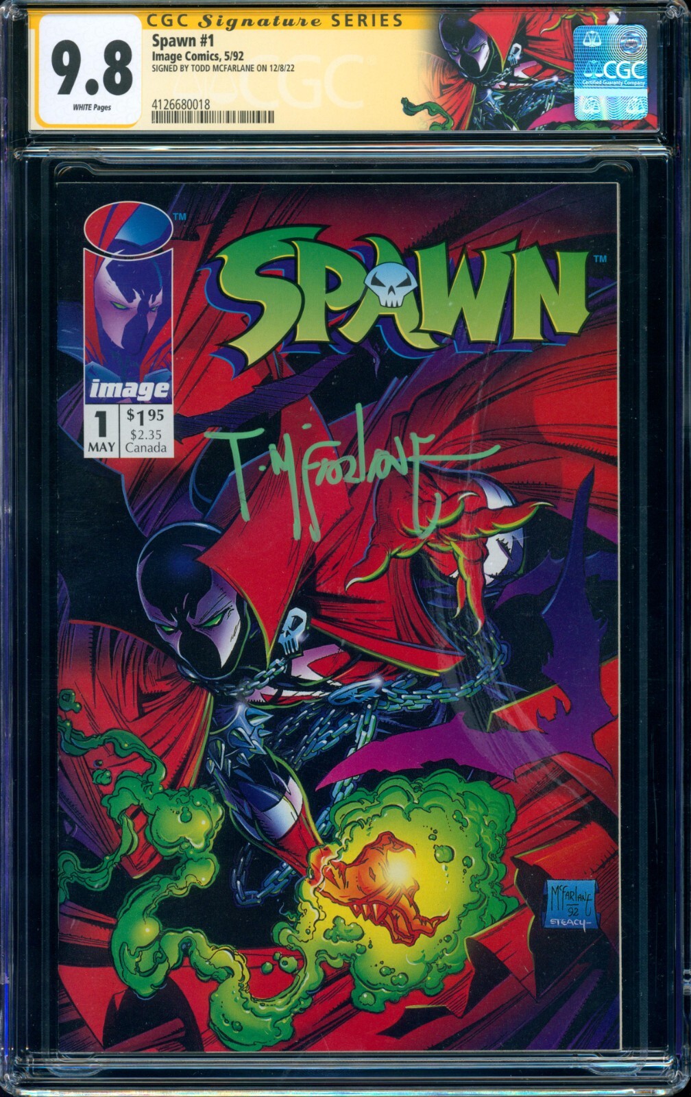 Spawn #1 CGC SS 9.8 signed Todd McFarlane GREEN SIGNATURE SPAWN CUSTOM ...