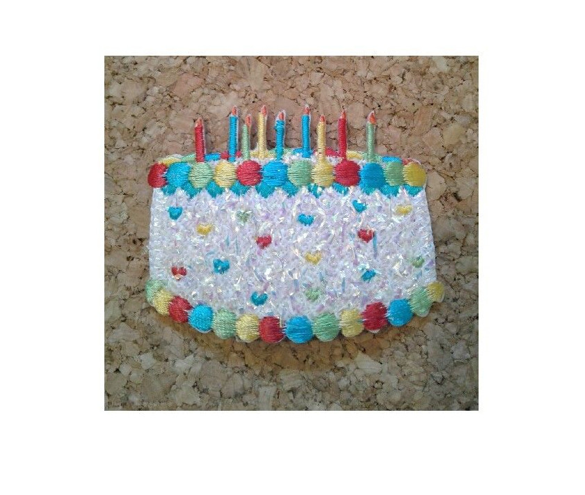 Birthday Cake W/Candles - Embroidered Iron On Applique Patch - White ...