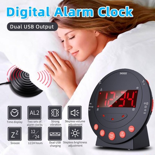 Flashing Light Loud Alarm Clock Powerful Vibration Clocks Heavy ...