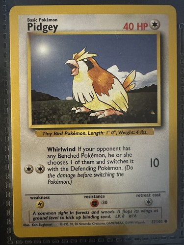 Pidgey 57/102 Base Set WOTC Unlimited Pokémon Card NM | eBay