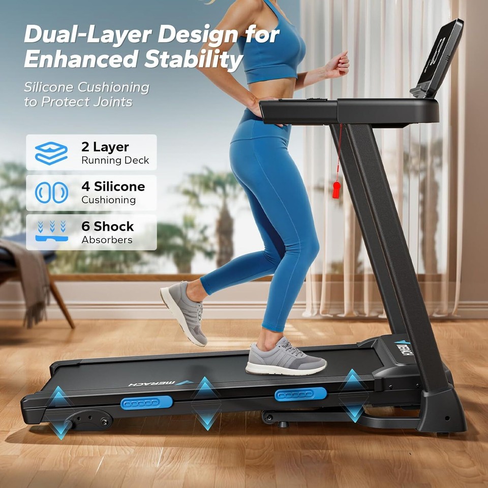 MERACH Foldable Incline Treadmill 7.5MPH Quiet for Home Double Deck ...