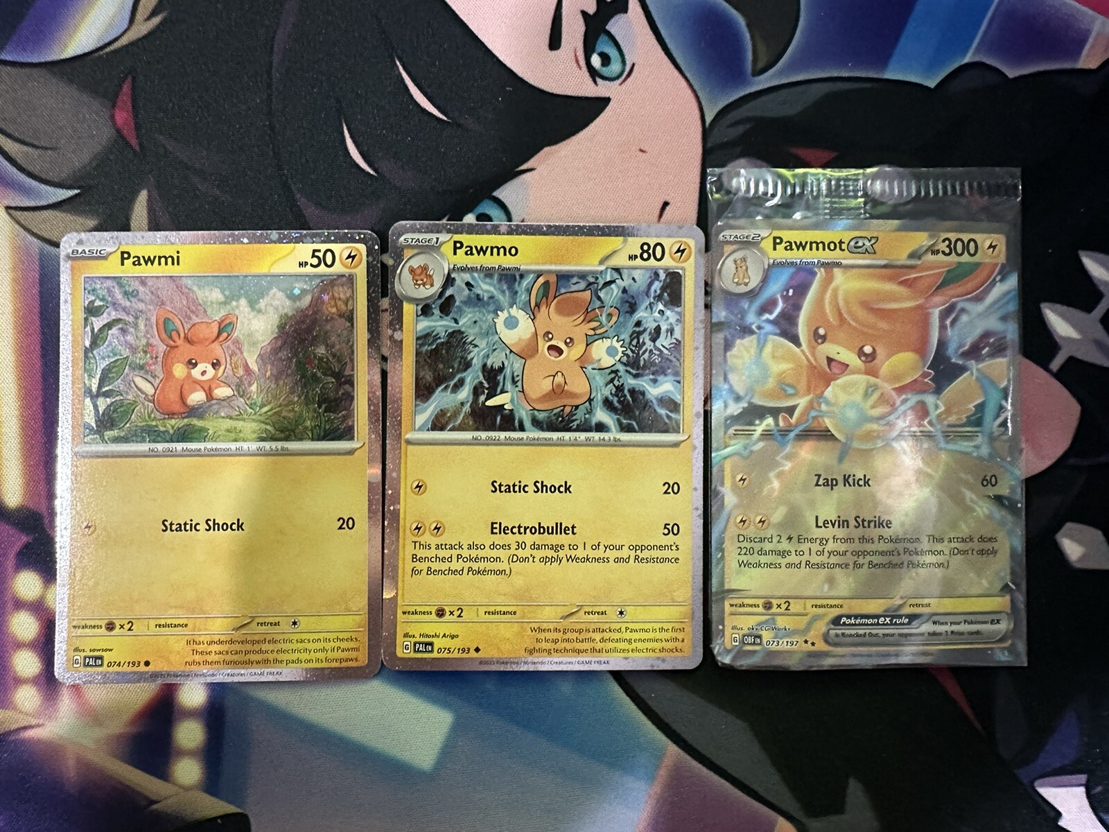 Pokémon Card - Pawmi 074 , Pawmo 075 & Pawmot ex 073/197 - Galaxy Holo ...