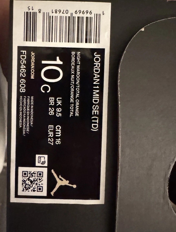 NIKE AIR JORDAN 1 MID SE (TD) NIGHT MAROON-TOTAL ORANGE SZ 10c | eBay