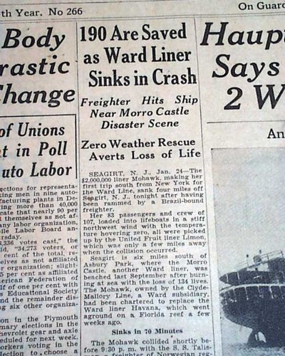 SS MOHAWK Ward Line Ocean Liner Collision SHIPWRECK Disaster 1935 Old ...