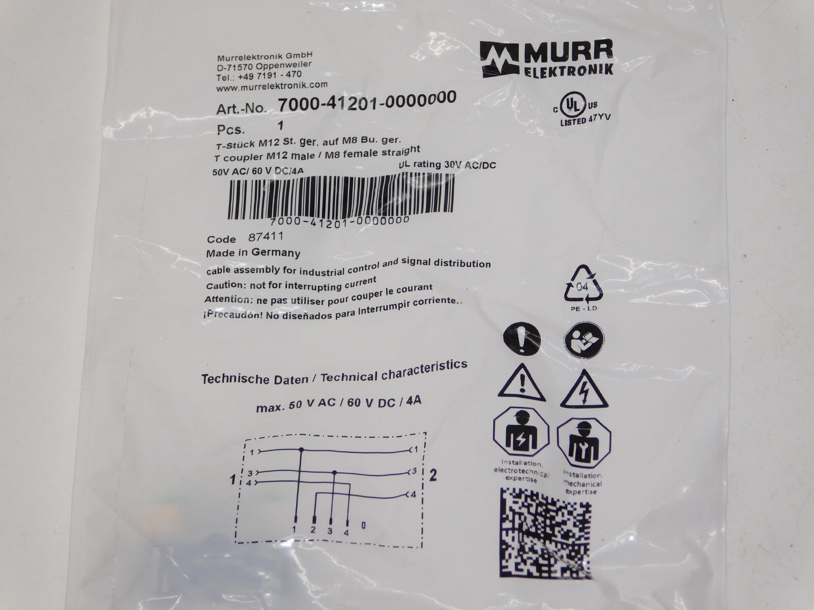 1 PCS MURR Plug y-connector 7000-41201-0000000 fast Ship #YP1 for sale ...