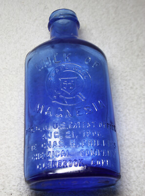 Vintage Cobalt Blue Milk Of Magnesia Bottle Antique Jar 1906 | eBay