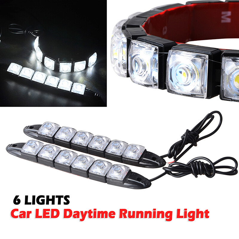 2x White DC 12V 6-LED Daytime Running Light DRL Car Fog Day Driving ...
