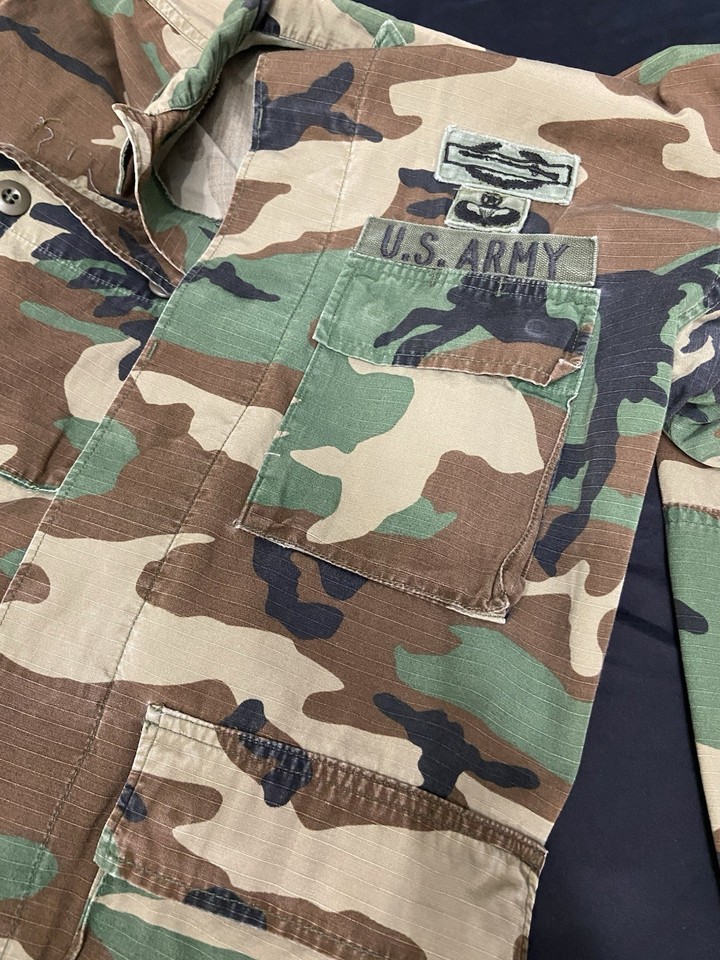 VTG US ARMY Woodland BDU JACKET Special Forces Patched OFFICER Size MED ...